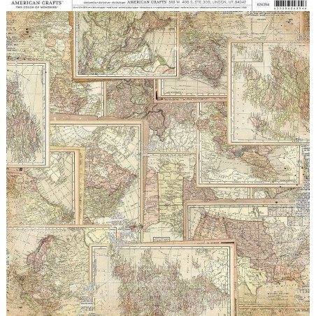 American Crafts The Color Of Memories Paper - Vintage Maps